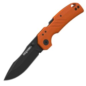 3" engage 4116ss / 3" clip point blade / 2.4mm thick / 4116ss steel w/black stonewash finish/blaze orange gfn handle/atlas™ lock