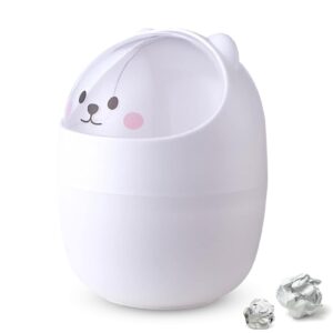 cute mini desktop trash can, cartoon cat animal shape waste paper bin with swing lid mini countertop trash can small garbage can(white)