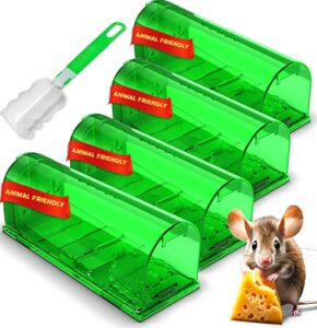 utopia home humane mouse traps indoor for home (pack of 4) - green reusable mice traps for house indoor - pet safe mouse trap easy to set, quick, effective, & safe rodent trap