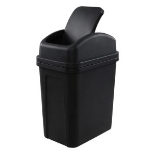 hommp 2 gallon swing top trash can, small garbage can with swing lid, black