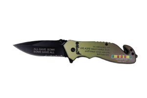 folding pocket knife, 5 inch stainless steel blade pocket knife with vietnam war veterans flag| vietnam war memorial collection in memory of 58,479 brothers and sisters who never returned| with pocketclip for camping, gifts for father, husband