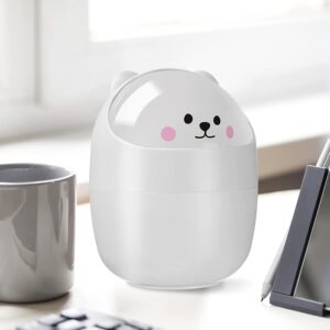 sentop cute desktop trash can, kawaii mini trash bin with shake lid, garbage storage bucket for desk car office kitchen (white)