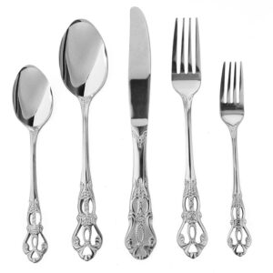 dnalrhoi gorgeous retro royal silver 20 pieces silverware set 18/10 stainless steel service for 4 cutlery utensils fork spoon and knife mirror polished flatware set(silver)