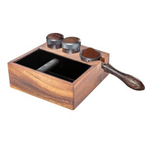 gdrasuya10 58mm espresso knock box and tamping station coffee milk tea machine accessories wooden tool stainless steel storage boxs for 2.28" tamper distributor portafilter