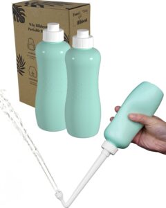 hibbent 2 pack portable bidet sprayer, travel bidet with handheld bidet bottle for personal hygiene care, personal cleansing use, extended nozzle, 17oz(500ml) bathroom toilet bidet spray, green