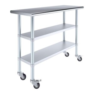 stainless steel work table with 2 shelves with casters | metal utility table | commercial & residential nsf utility table (stainless steel table with 2 shelves, 48" long x 18" deep)