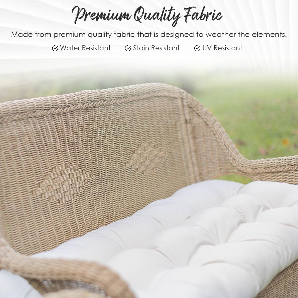 RSH DECOR: Foam U-Shape Wicker Seat Cushions Set of 2 | 19” x 19” | Water-Resistant Spun Fabric | Outdoor Chair Cushions for Patio Furniture | Ivory (Cream, Natural)