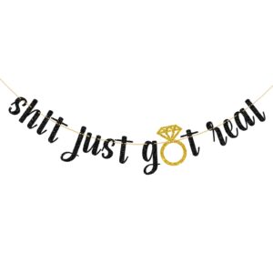 dalaber shit just got real banner, funny wedding/engagement/bridal shower/bachelorette party decoration, just married sign bunting banner