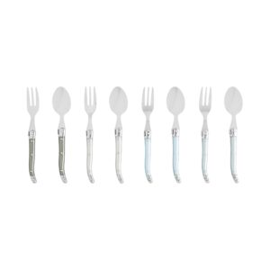 laguiole 8 piece dessert & cocktail set – dessert utensils set w/mother of the pearl handles – 4 dessert forks (6.75") & 4 small dessert spoons (6")