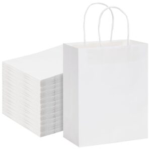 moretoes white paper bags with handles 110pcs, 8x4x10 inch bags, medium sizes gift bags for small business shopping retail birthday wedding sacks, party favor bags