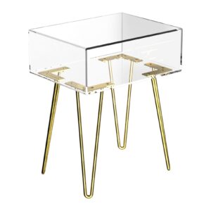 hmyhum small acrylic nightstand with metal legs, 15.6'' l x 11.6'' w x 19.5'' h, bedside table for small spaces for bedroom, easy assembly, modern, clear & gold