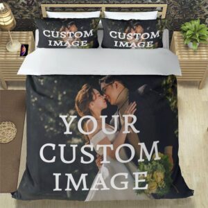 personalized custom bedding set with picture, text, logo, 1 duvet cover 2 pillowcases trio, customized different sizes, suitable for kids, birthday, christmas, valentine's day, special festival gift