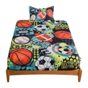 qjmiaofang football sheets twin for kids sports sheets 2 pieces american football and basketball bed sheets boys teens baseball and soccer printed bed set including 1 fitted sheet 1 pillowcase