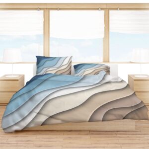 Navy Blue Brown Ombre Duvet Cover Set 3 Pieces with Zipper Closure, Modern Geometric Abstract Cream Bedding Sets 1 Duvet Cover & 2 Pillow Cases, Comforter Cover Set Duvet Cover California King