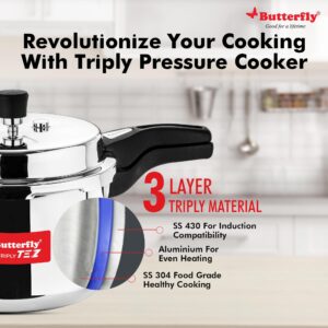 Butterfly Tez Triply Stainless Steel Pressure Cooker, OLC, 2 Liter