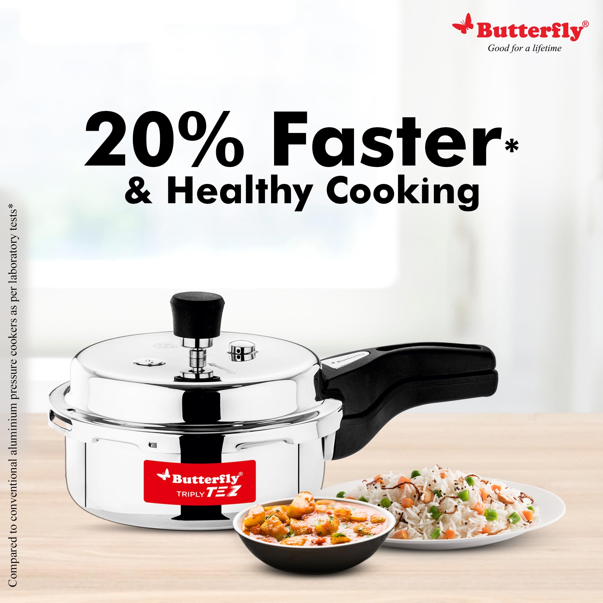 Butterfly Tez Triply Stainless Steel Pressure Cooker, OLC, 2 Liter