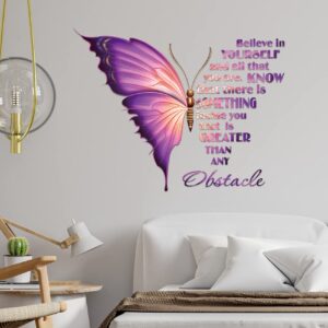 large inspirational butterfly wall decals stickers, motivational saying positive peel and stick wall art decals for women girls bedroom living room office wall decor (colorful)