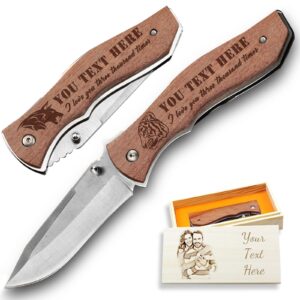 personalized engraved pocket knife custom knife name for men customized wood handle fishing hunting knives folding gifts for dad husband boy son valentines day father day