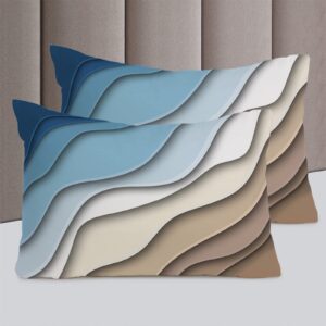 Navy Blue Brown Ombre Duvet Cover Set 3 Pieces with Zipper Closure, Modern Geometric Abstract Cream Bedding Sets 1 Duvet Cover & 2 Pillow Cases, Comforter Cover Set Duvet Cover California King