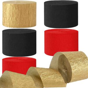 we moment black and red gold crepe paper streamers party streamer 1.8 inch widening 6 rolls,red and gold black party decorations streamer 82 feet per roll for birthday graduate party decorations