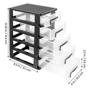 DOITOOL Five- Layer Storage Drawers - Small Portable Plastic Drawers Organizer - Transparent Multifunction Plastic Drawers for Home Office Bedroom（12.34X8.29X5.97in)