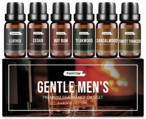 fuhitim fragrance oil gentlemen's set, scented oil for candle scents for candle making, soap making scents, diffuser oils scents | leather, sweet tobacco, teakwood, bay rum, cedar, sandalwood (6*10ml)