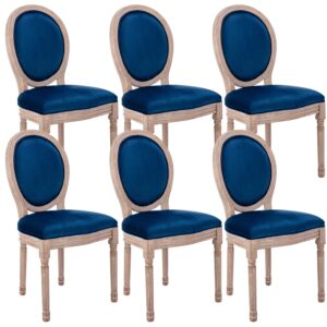 virabit french country dining chairs set of 6, vintage louis chairs with curved backrest and beautifully carved solid wood frame, farmhouse dining chairs for living room, kitchen, restaurant