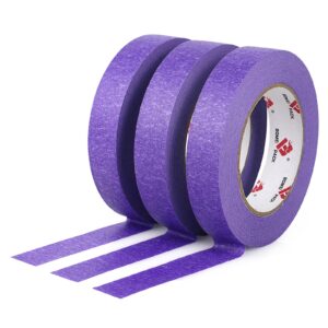 bomei pack purple painters tape 0.94-inches x 60 yards, 14 day easy removal decorative marking masking tape for painting, labeling, diy crafting, decoration and school projects, 3 pack