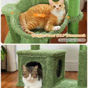 MUTTROS Cactus Cat Tree 40" Cat Tower with Large Metal Carpet Hammock, Cat Scratching Post for Indoor Cats with Condo& Dangling Ball, Green