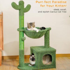 MUTTROS Cactus Cat Tree 40" Cat Tower with Large Metal Carpet Hammock, Cat Scratching Post for Indoor Cats with Condo& Dangling Ball, Green