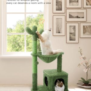 MUTTROS Cactus Cat Tree 40" Cat Tower with Large Metal Carpet Hammock, Cat Scratching Post for Indoor Cats with Condo& Dangling Ball, Green