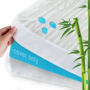 mattress topper cover protector queen size 3 inch, 100% waterproof viscose made from bamboo cooling mattress topper encasement zippered with adjustable straps, fit memory foam mattress topper