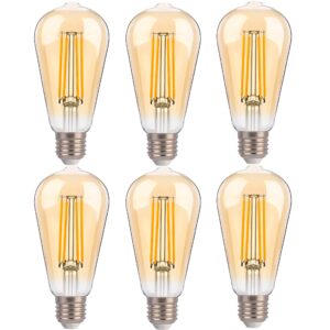 flsnt led edison bulbs 100w equivalent, st19 dimmable vintage led light bulbs, 2450k warm white, 8w, 900lm, e26 base, amber glass, 6 pack