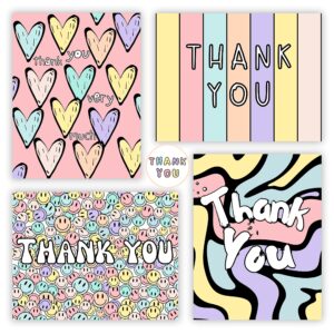 20 pcs cute thank you cards with envelopes for kids, teens and adults colorful tank you notes cards blank inside for all occasions, girls birthday, baby shower, party, small business, sweet 16, with stickers and envelopes, 4.25x5.5