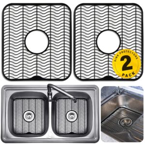 decorrack 2 black sink protectors for kitchen sink, 12" x 11" dish rack, protect sink from stains, damage, scratches, dishwasher safe sink grid, sink mat, for kitchen (2 pack, black)