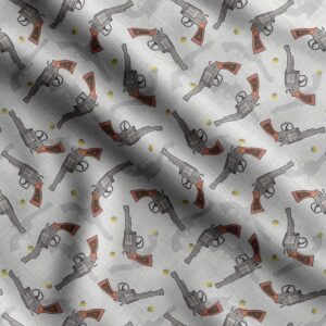 soimoi light gray cotton cambric fabric dot & pistol gun weapon fabric prints by yard 42 inch wide