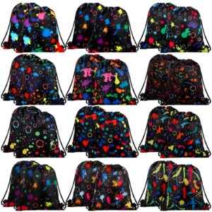 24 pieces glow party drawstring bags kids neon birthday party gift bag backpack candy goodie favor bags for glow in dark party decoration supplies