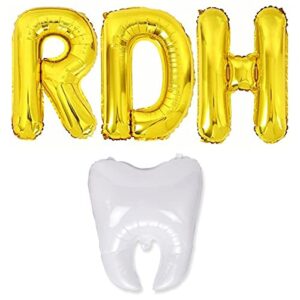 2 pack 32 inch rdh letter balloons & 16 inch tooth shaped balloons for dental student graduation party decorations, dental school balloons decor for registered dental hygienist graduation