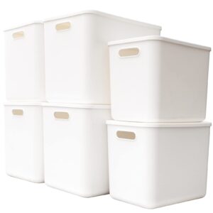 yishyfier plastic storage baskets bins boxes with lids,organizing container white storage organizer bins for shelves drawers desktop playroom classroom office,6-pack(4xl+2l)