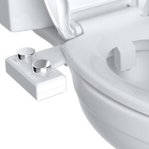 hibbent bidet attachment for toilet, non-electric dual nozzle for frontal & rear wash, adjustable water pressure control, fresh water bidet toilet seat, self cleaning water sprayer, white/chrome