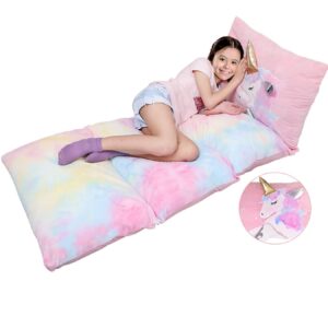 yoweenton unicorn pillow bed floor lounger for kids room decor, playroom furniture, velvet extra soft queen size cover only