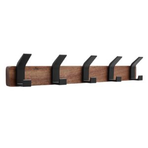 aodoran coat rack wall mount coat hooks - wooden black coat rack with 4 hooks aluminum wall hooks for hanging coat hat bag towel hanger rustproof coat holder 15.7 inches