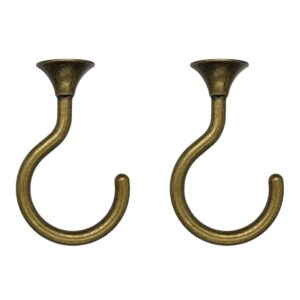 2 sets ceiling hook large swag heavy duty swag hook with hardware for hanging plants ceiling easy installation cavity wall dry wall indoor & outdoor (2 sets antique brass)