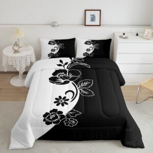 castle fairy black and white comforter set,modern floral bedding set for kids girls women,adults abstract art comforter,yin and yang quilted duvet set bedroom collection twin size 2pcs