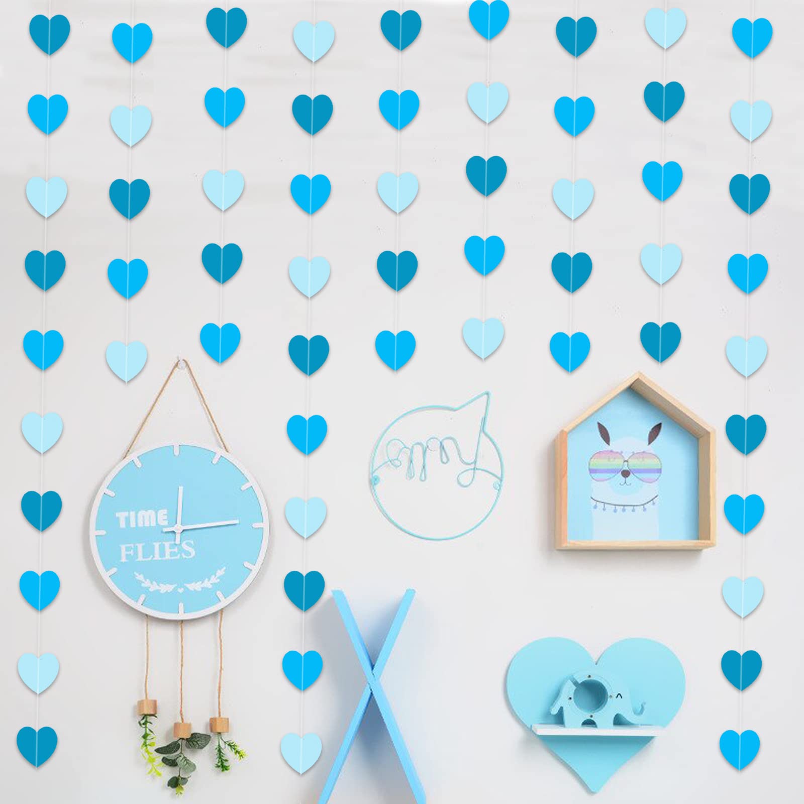 Zwiebeco 52Ft Blue Hearts Garland Paper Heart Bunting Banner Hanging Heart Streamers for Baby Shower Birthday Engagement Wedding Bridal Shower Bachelor Valentine's Day Party Kids Room Home Decorations