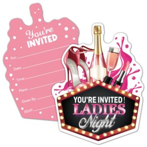 rzhv 15 pack pink high heels & champagne shaped fill-in invitations cards with envelopes for woman, funny birthday party mardi gras new year party costume party invite(ladies night)