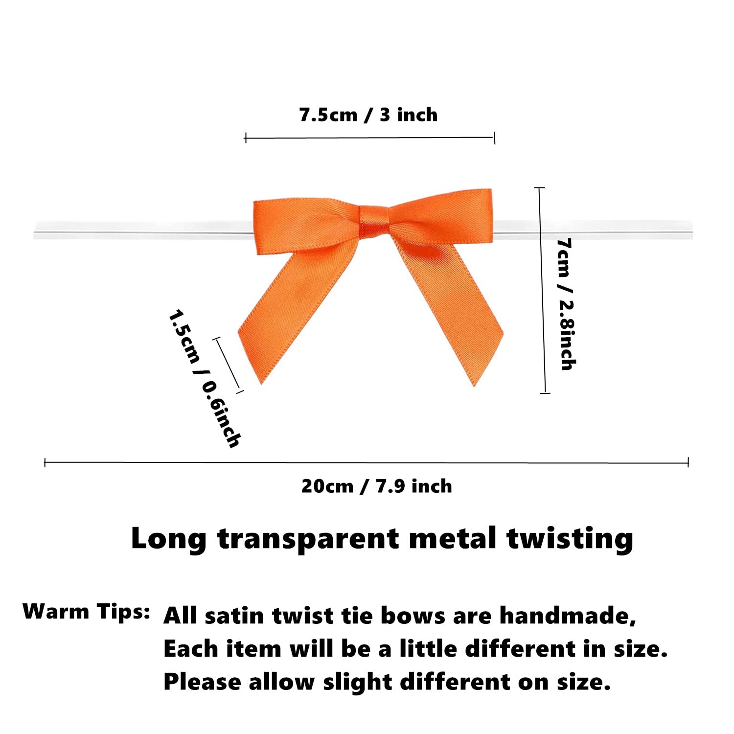 GUIFIER 50 Pack 3" Satin Twist Tie Bows, Twist Bows for Treats, Ribbon Bows with Twist Ties Gift Wrap Bows, Pretied Bows Ties for Cake Pops, Baby Shower, Sweets Packaging, Party Favors, Gifts(Orange)