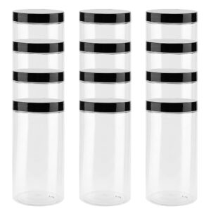 lexinin 12 pcs 32oz empty round plastic jars, 1l clear plastic jars with black lids, 1000ml plastic round spice jars for kitchen home