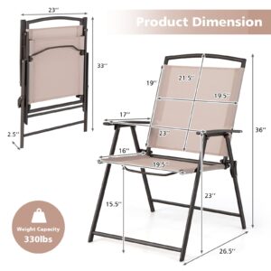 Tangkula 2 Piece Patio Folding Chairs, Outdoor Dining Chairs w/Breathable Fabric, Heavy Duty Steel Frame, Folding Chairs for Garden, Backyard, Poolside, No Assembly Needed (1, Beige)