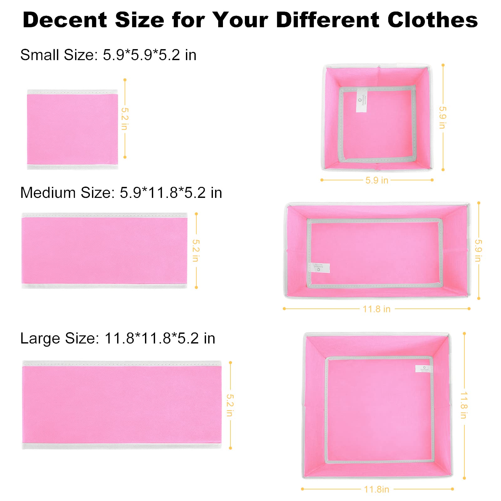 Hinotori Drawer Organizer for Clothing Foldable Storage Bins Closet Baby Dresser Drawer Divider Nursery Basket Box for Underwear, Bras, Lingerie, Pink, 12 Pack